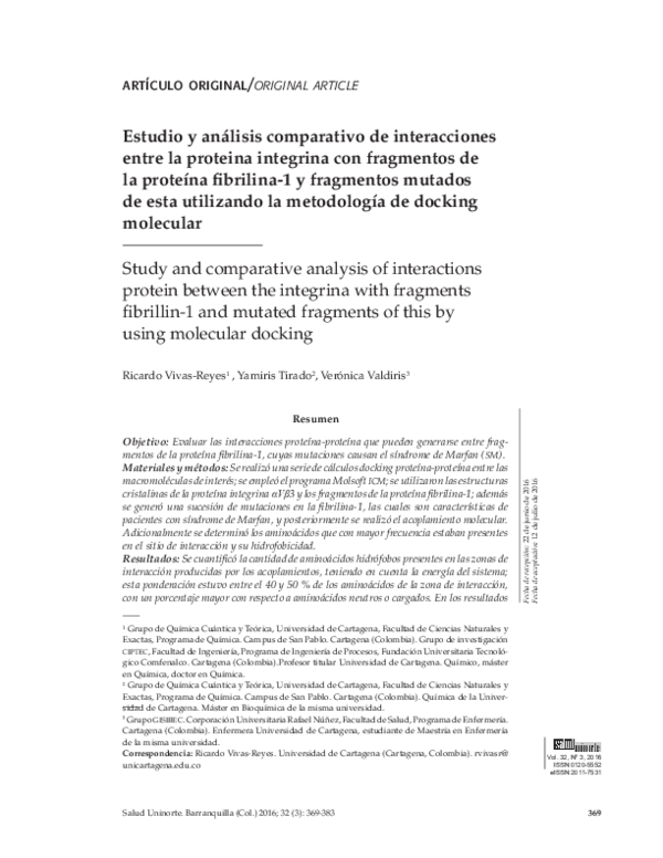 (PDF) Estudio y análisis comparativo de interacciones entre la proteina ...