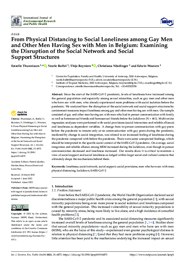 (PDF) From Physical Distancing to Social Loneliness among Gay Men and ...