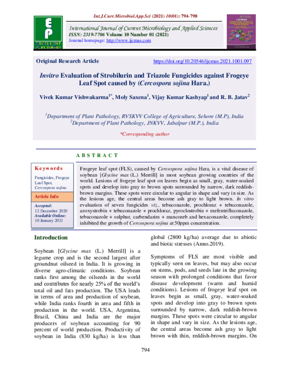 (PDF) Invitro Evaluation of Strobilurin and Triazole Fungicides against Frogeye Leaf Spot caused ...