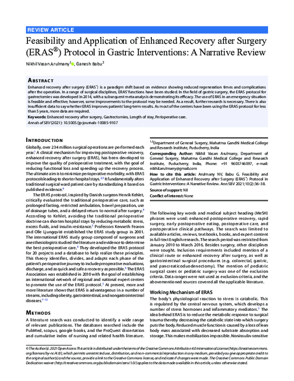 (PDF) ERAS Protocol in Gastric Surgery: A Review
