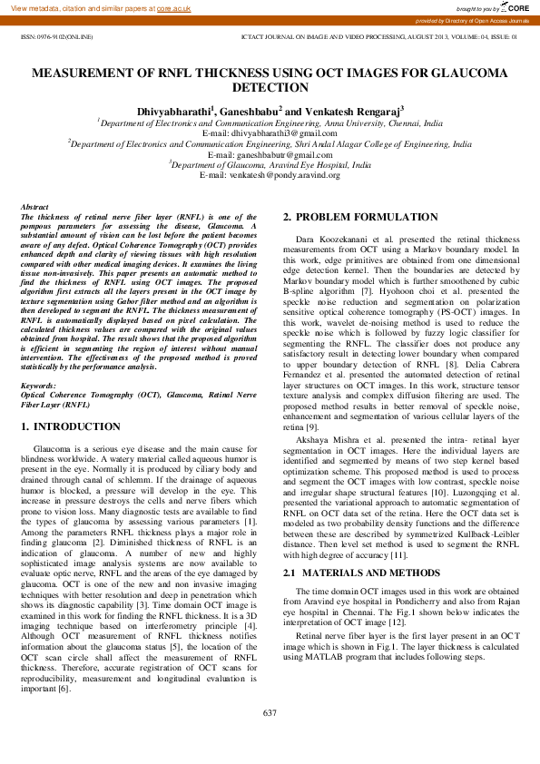 (PDF) Measurement of RNFL Thickness Using Oct Images for Glaucoma Detection