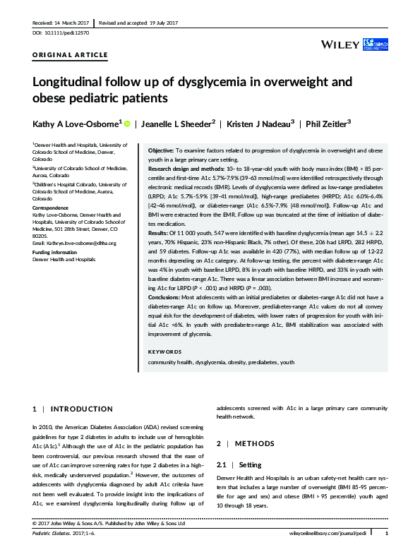 (PDF) Longitudinal follow up of dysglycemia in overweight and obese ...