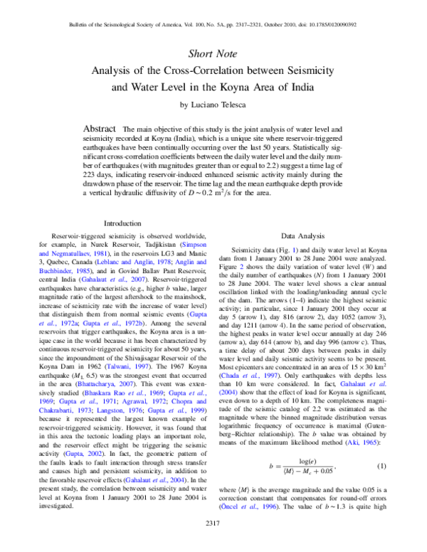(PDF) Analysis of the Cross-Correlation between Seismicity and Water Level in the Koyna Area of ...