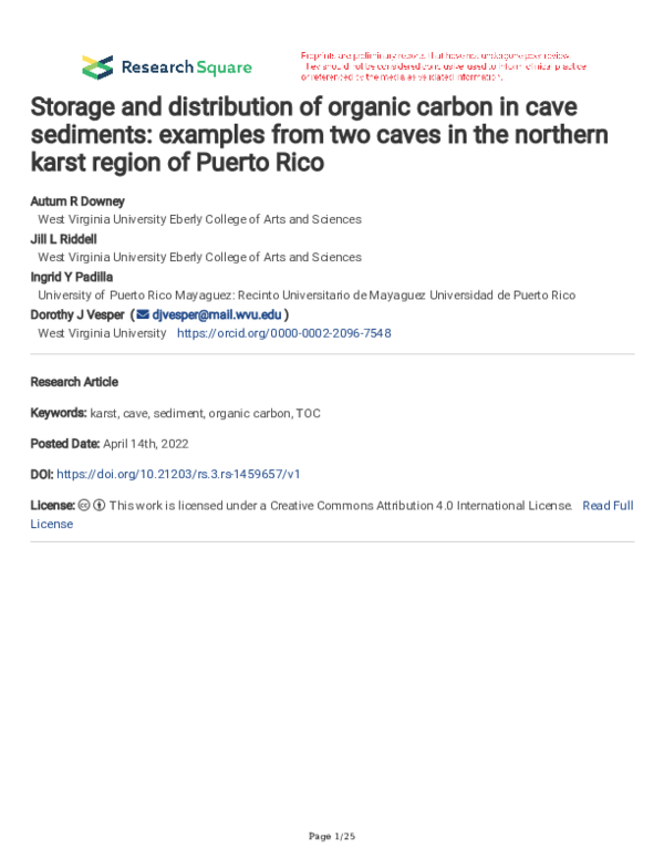 (PDF) Storage and distribution of organic carbon in cave sediments ...