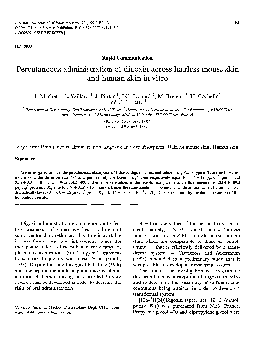 (PDF) Percutaneous administration of digoxin across hairless mouse skin ...