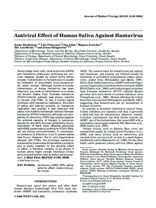 (PDF) Antiviral effect of human saliva against hantavirus