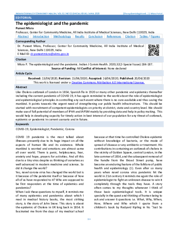 (PDF) The epidemiologist and the pandemic