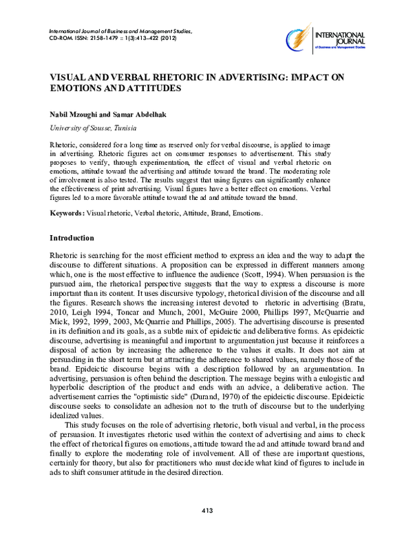 (PDF) Visual and Verbal Rhetoric in Advertising : Impact on Emotions ...