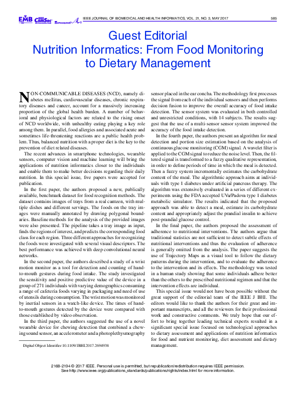 (PDF) Guest Editorial Nutrition Informatics: From Food Monitoring to ...