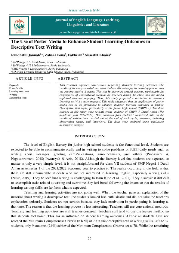 (PDF) The Use of Poster Media to Enhance Student Learning Outcomes in ...