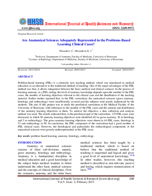 (PDF) Are Anatomical Sciences Adequately Represented in the Problems ...