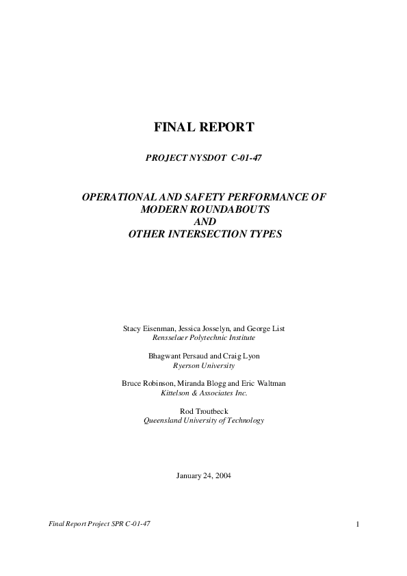 Pdf Operational And Safety Performance Of Modern Roundabouts And Other Intersection Types