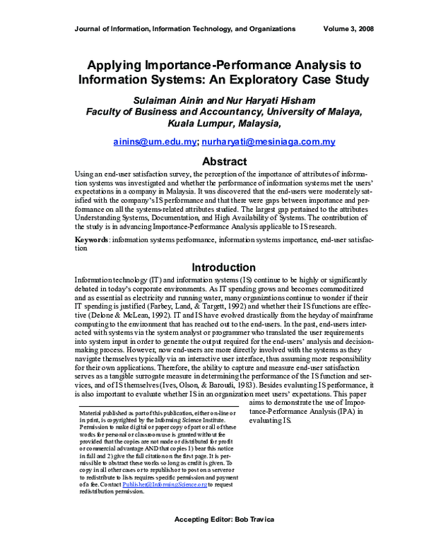 (PDF) Applying Importance-Performance Analysis to Information Systems: An Exploratory Case Study