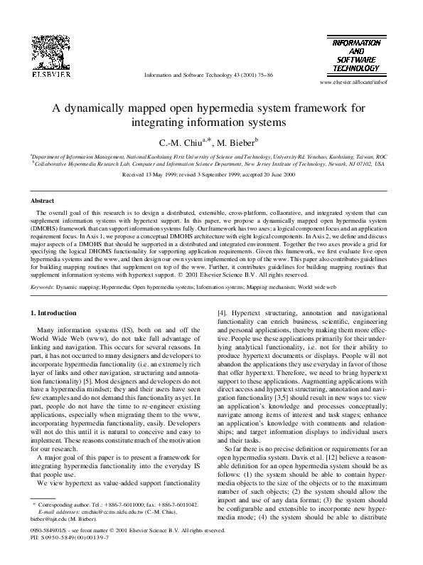(PDF) A dynamically mapped open hypermedia system framework for integrating information systems