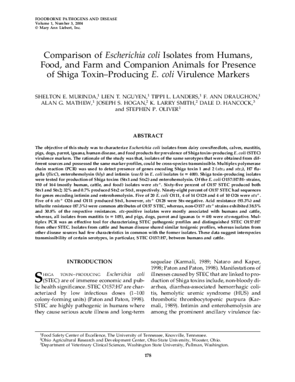 (PDF) Comparison of Escherichia coli Isolates from Humans, Food, and ...