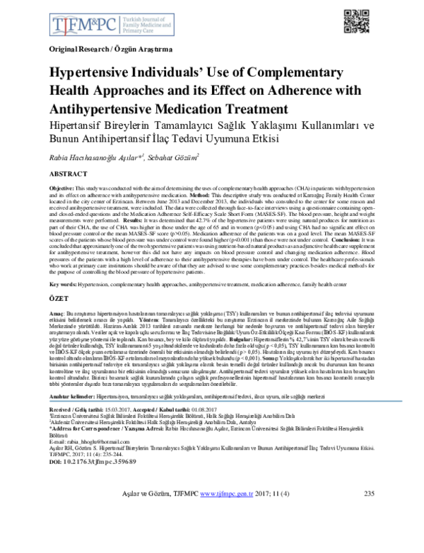 (PDF) Hypertensive Individuals’ Use of Complementary Health Approaches and its Effect on ...