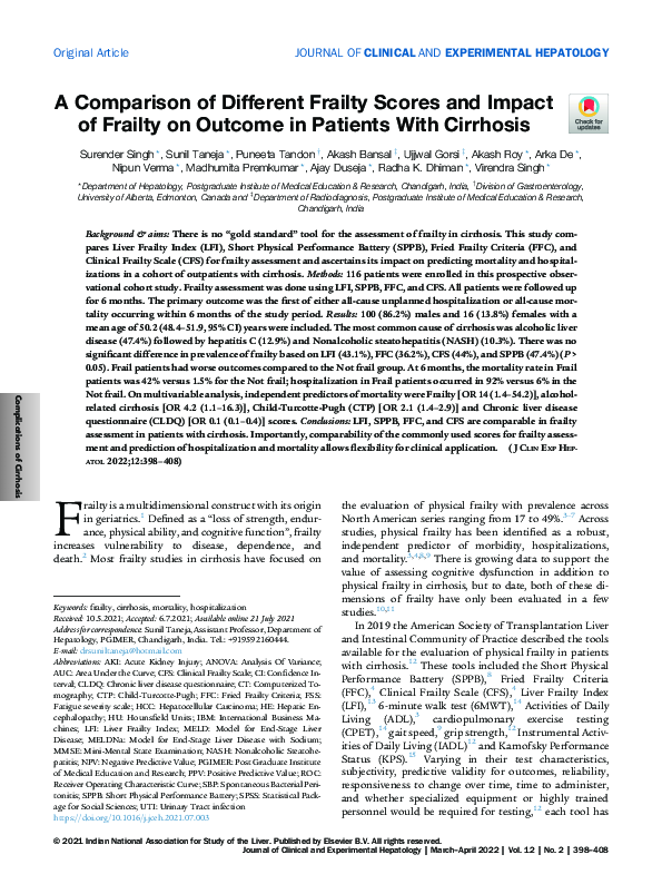 (PDF) A Comparison of Different Frailty Scores and Impact of Frailty on ...