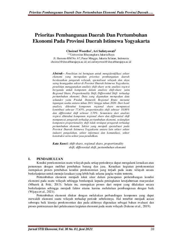 (PDF) Prioritas Pembangunan Daerah dan Pertumbuhan Ekonomi pada ...