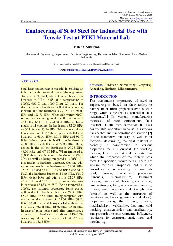 (PDF) Engineering of St 60 Steel for Industrial Use with Tensile Test ...