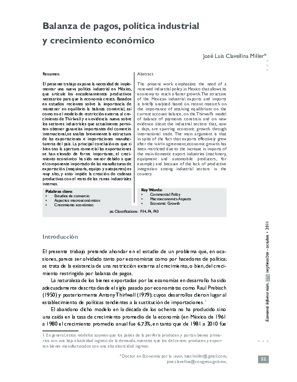(PDF) Balanza de pagos, política industrial y crecimiento económico