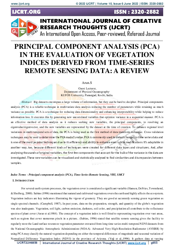 (PDF) PRINCIPAL COMPONENT ANALYSIS (PCA) IN THE EVALUATION OF VEGETATION INDICES DERIVED FROM ...