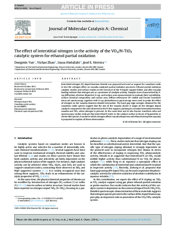 (PDF) The effect of interstitial nitrogen in the activity of the VOx/N ...