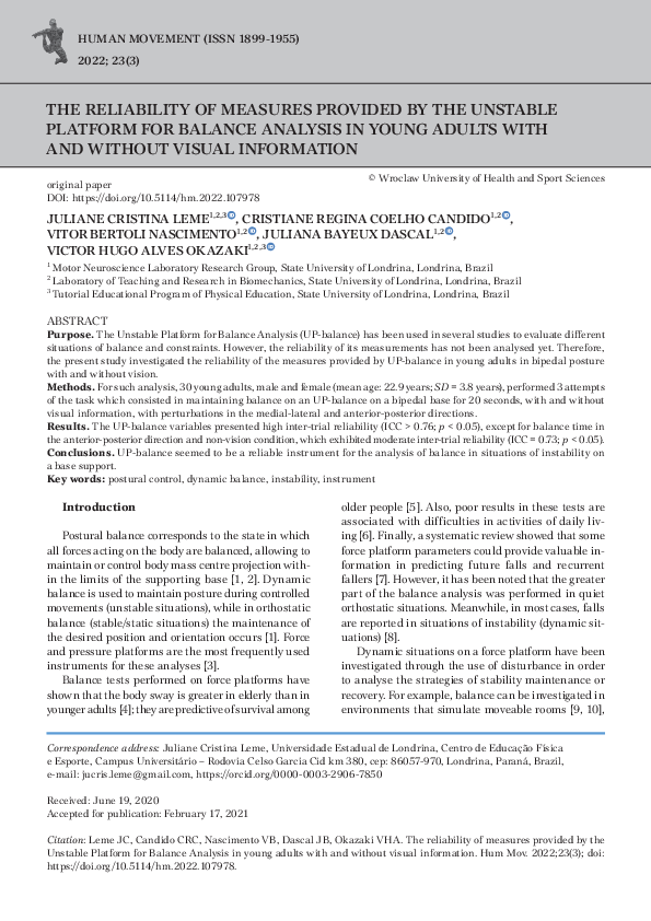 (PDF) The reliability of measures provided by the Unstable Platform for ...