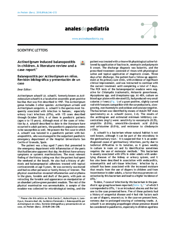 (PDF) [Actinotignum induced balanopostitis in children. A literature ...