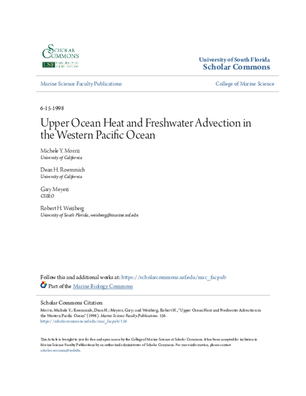 Pdf Upper Ocean Heat And Freshwater Advection In The Western Pacific Ocean