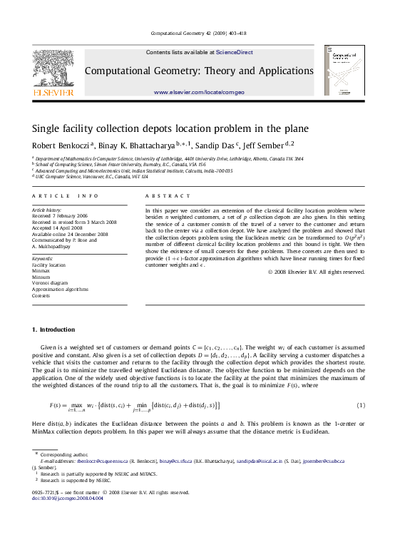 (PDF) Single facility collection depots location problem in the plane