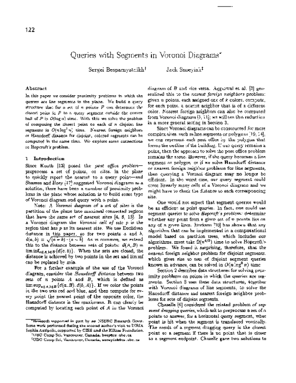 (PDF) Queries with segments in Voronoi diagrams