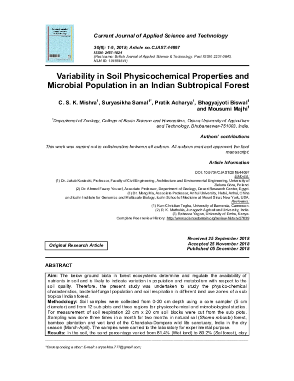(PDF) Variability in Soil Physicochemical Properties and Microbial Population in an Indian ...