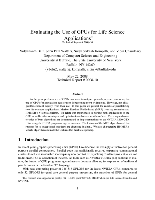 (PDF) Evaluating the Use of GPUs for Life Science Applications | Vipin ...