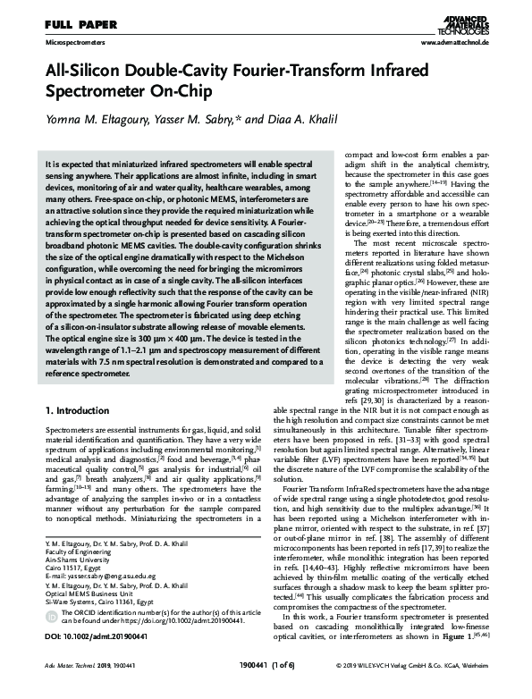 Pdf All‐silicon Double‐cavity Fourier‐transform Infrared Spectrometer On‐chip
