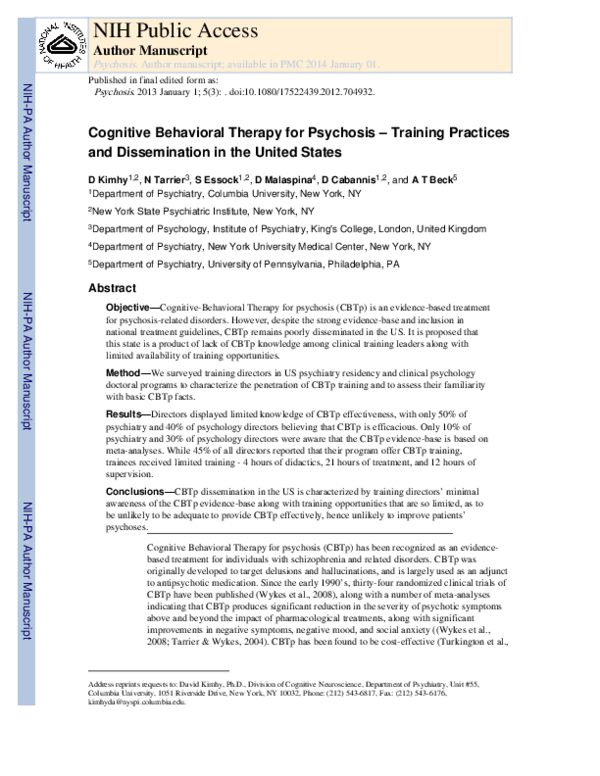 (PDF) Cognitive behavioral therapy for psychosis – training practices and dissemination in the ...