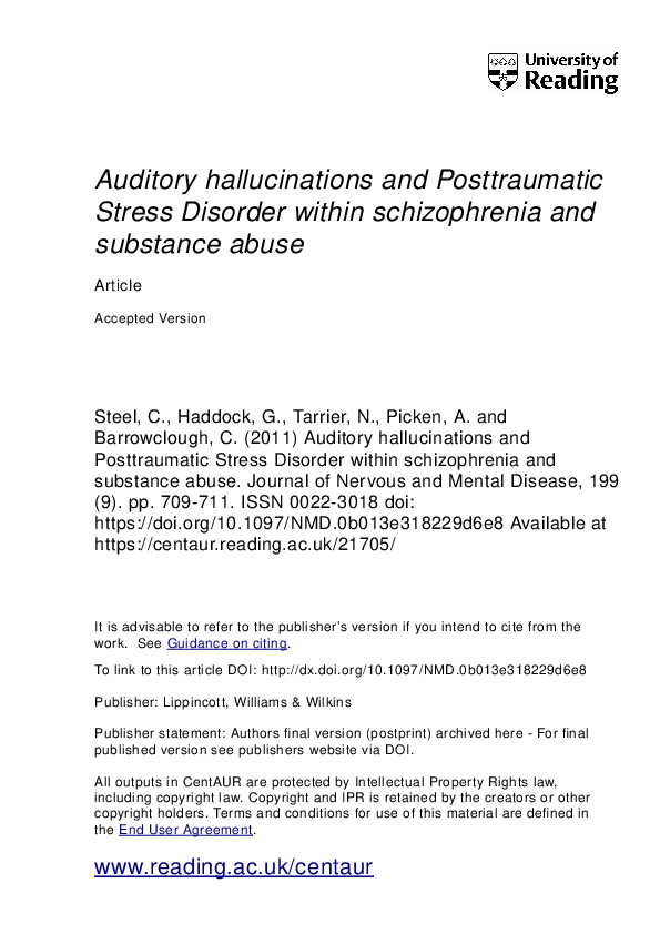 (PDF) Auditory Hallucinations and Posttraumatic Stress Disorder Within ...