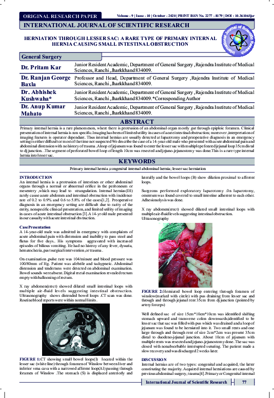 (PDF) Herniation Through Lesser Sac: A Rare Type of Primary Internal ...