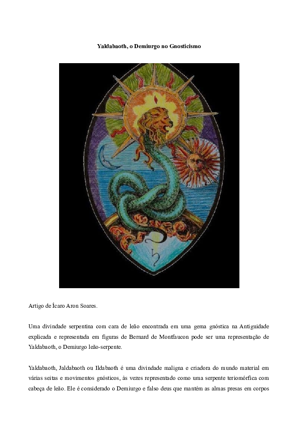 (PDF) Yaldabaoth, o Demiurgo no Gnosticismo