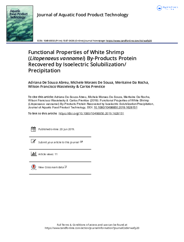(PDF) Functional Properties of White Shrimp (Litopenaeus vannamei) By-Products Protein Recovered ...