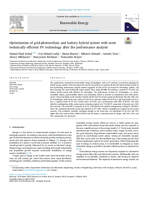 Pdf Optimization Of Grid Photovoltaic And Battery Hybrid System With