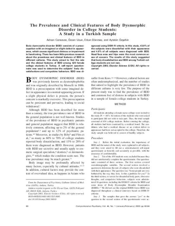 (PDF) The prevalence and clinical features of body dysmorphic disorder ...