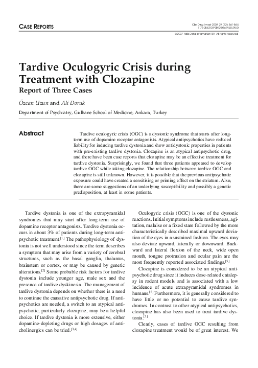 (PDF) Tardive Oculogyric Crisis during Treatment with Clozapine