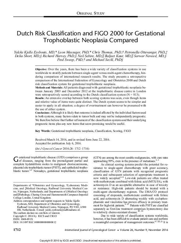 (PDF) Dutch Risk Classification and FIGO 2000 for Gestational ...