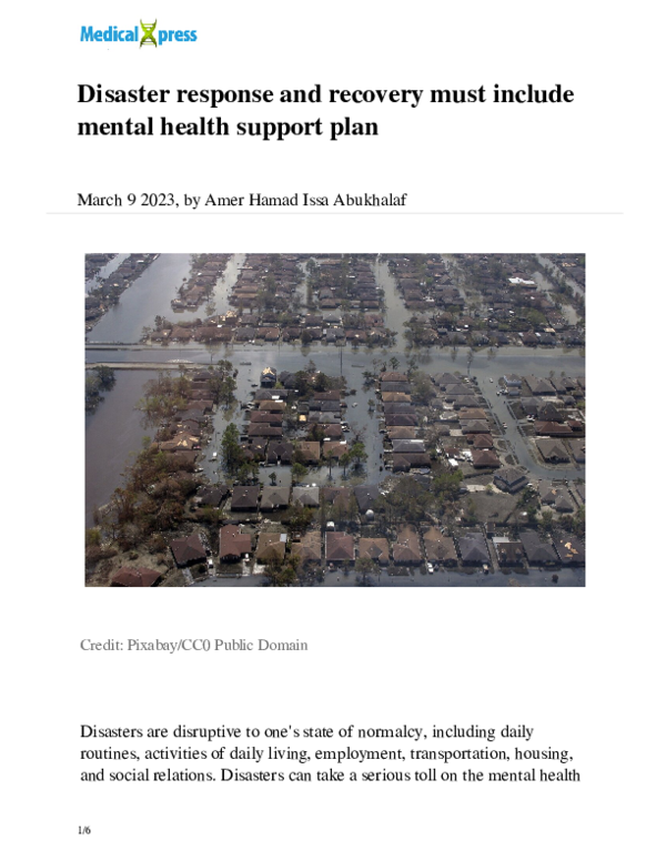 (PDF) Disaster response and recovery must include mental health support ...