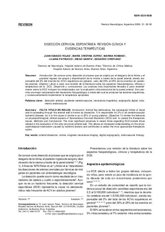 (PDF) Disecci n Cervical Espont nea: Revisi n Cl nica y Evidencias Terap uticas | Liliana ...