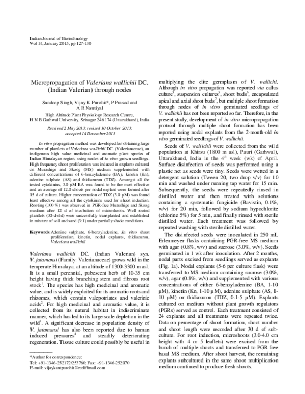 (PDF) Micropropagation of Valeriana wallichii DC. (Indian Valerian ...