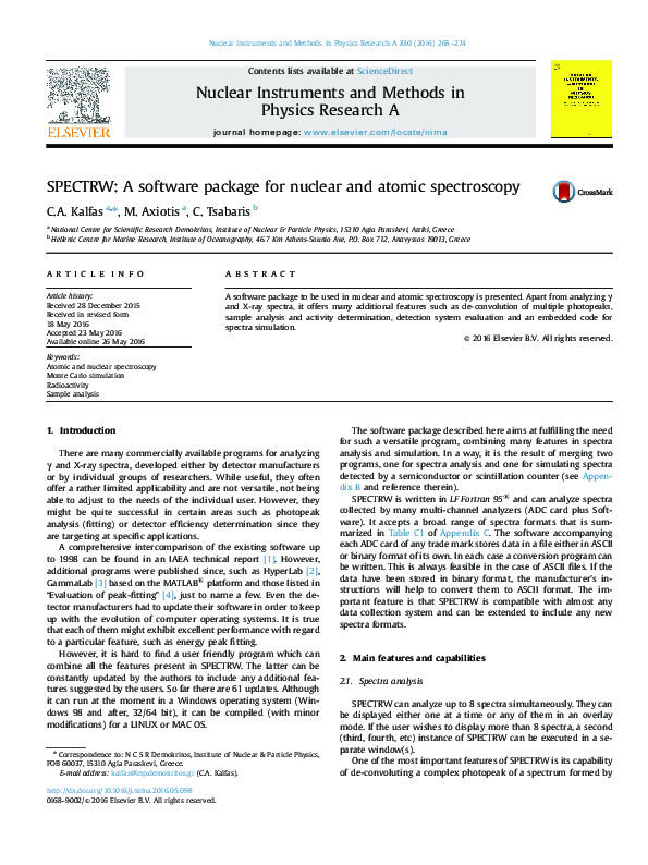 (PDF) SPECTRW: A software package for nuclear and atomic spectroscopy