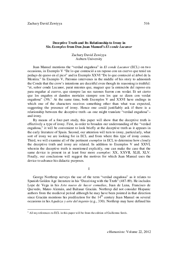 (PDF) Deceptive Truth and Its Relationship to Irony in Six 'Exemplos ...