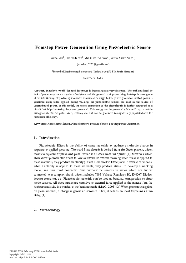 (PDF) Footstep Power Generation Using Piezoelectric Material