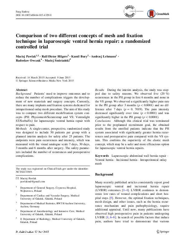 (PDF) Comparison of two different concepts of mesh and fixation ... (PDF) Comparison of two different concepts of mesh and fixation ...